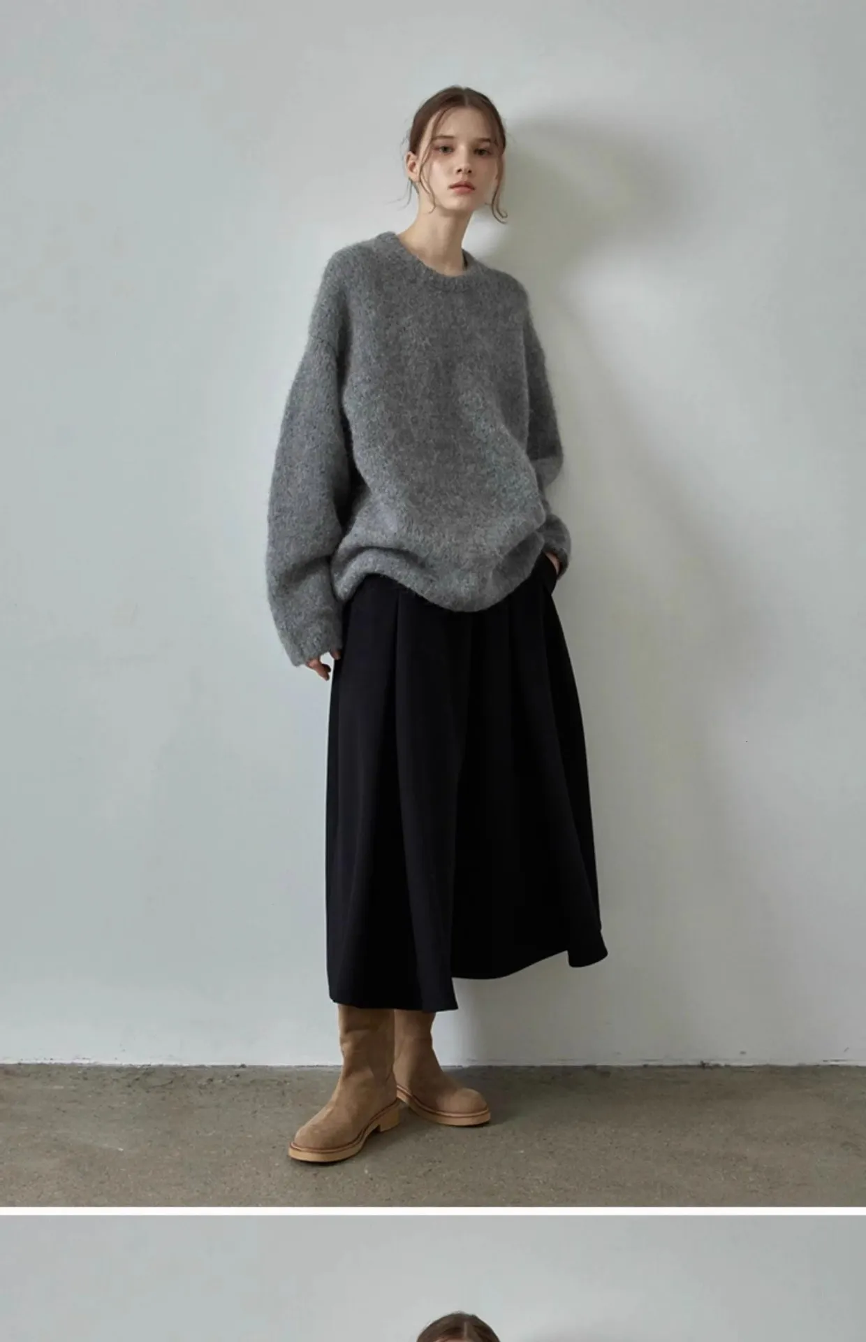 Wool Sweater Women Loose Fit Medium Thickness Mock-Neck Batwing Sleeve ...