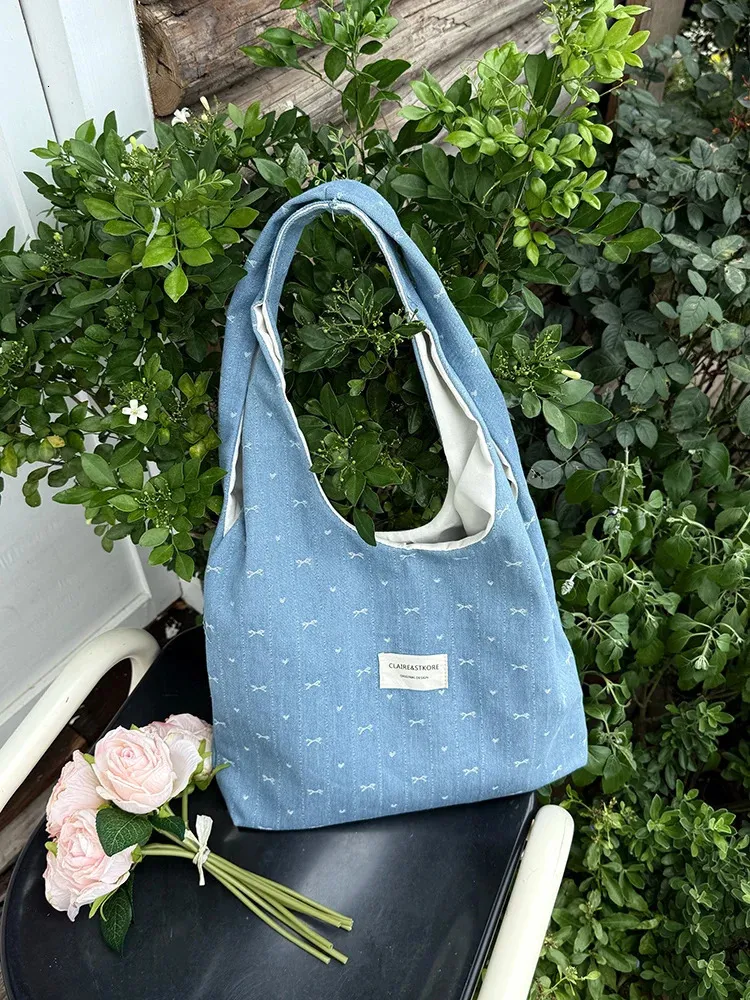Ladies Shoulder Bags Mini PU Denim Tote Bags with Zipper Closure for ...
