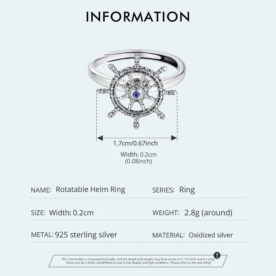 BISAER 925 Sterling Silver Adjustable Rotatable Helm Open Spinner Ring ...