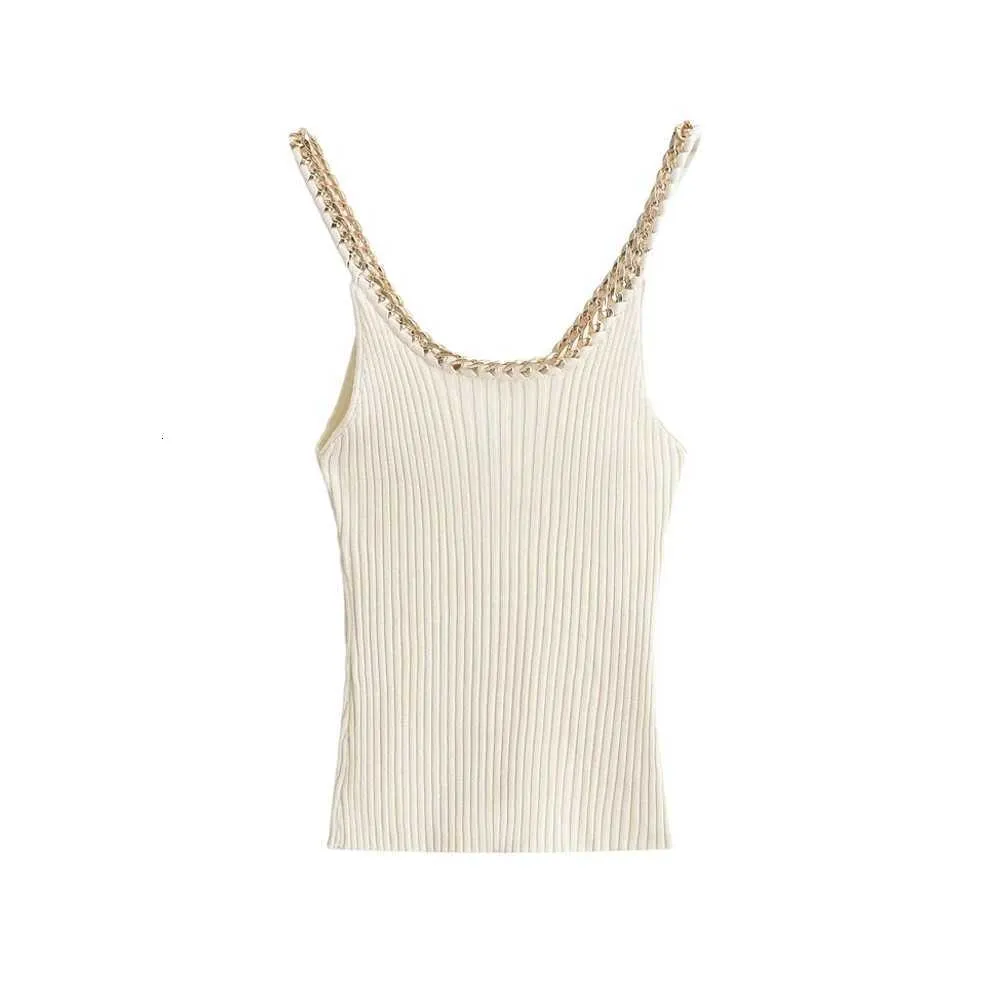 Ribbed Knit Tank Tops with Chains for Women V Neck Thin Straps Acetate ...