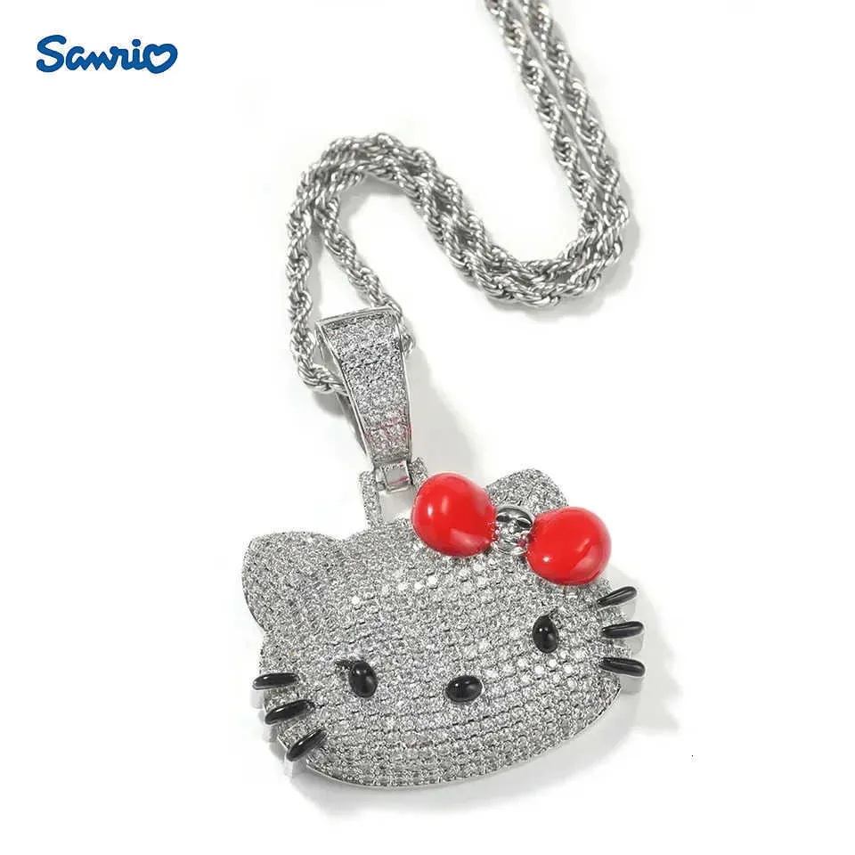 Kawaii Hello Kitty Diamond Mens Pendant Necklace Sanrio Cuban Chain ...