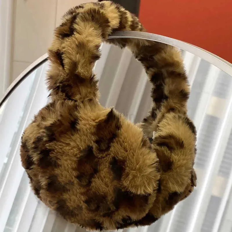 American Leopard Print Plush Big Fluffy Ear Muffs For Winter Outdoor ...
