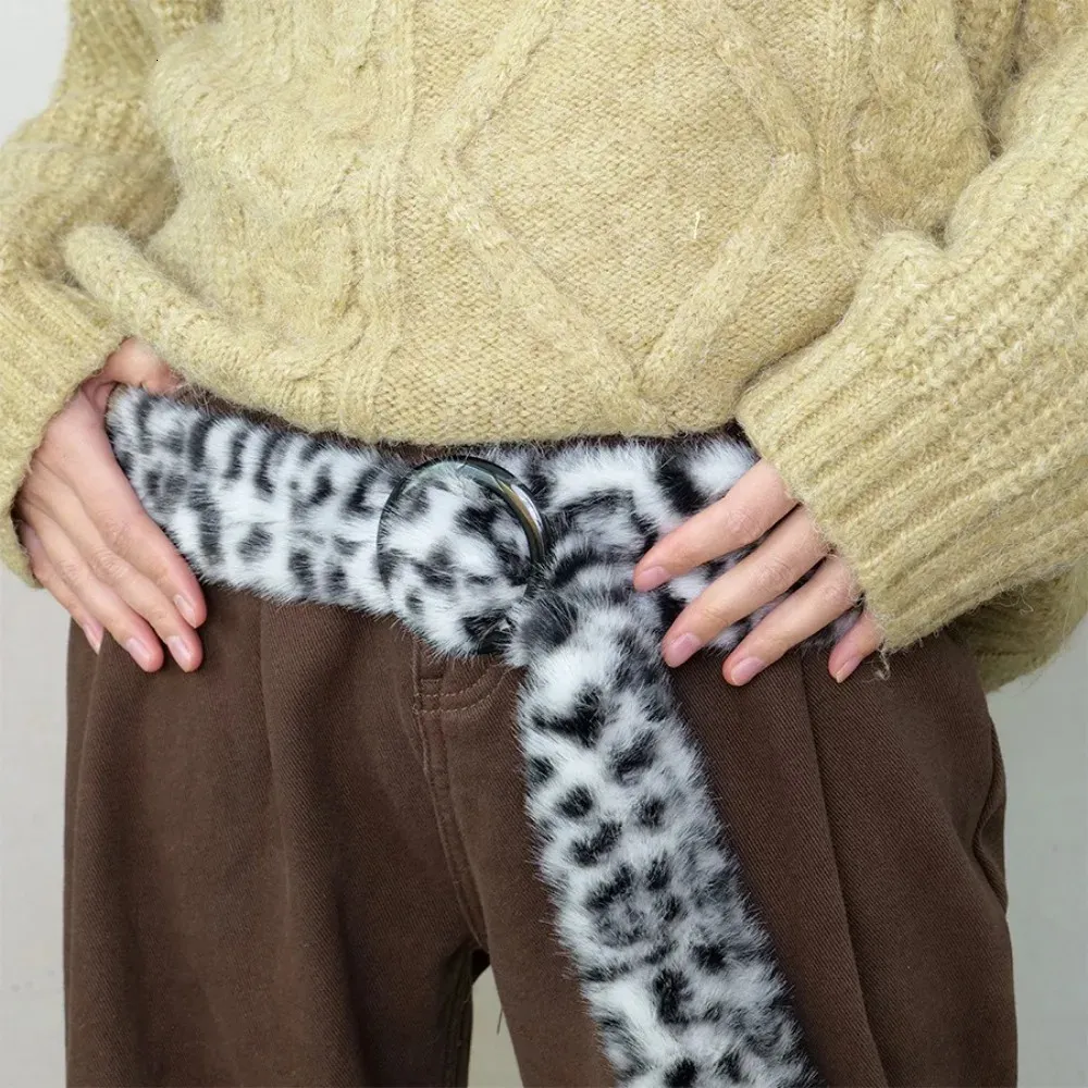 Furry Leopard Print Plush Belt Jeans Decor Resin Buckle Plush Tassels ...