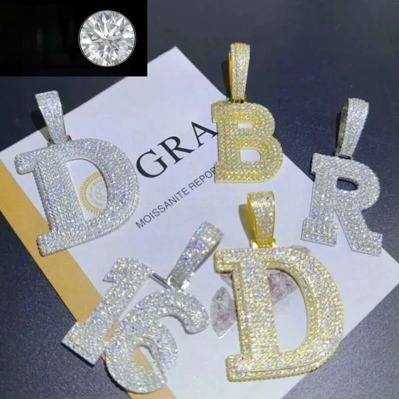 A-Z Sterg Sier Shiny VVS Moissanite Letter Pendant with 3mm 24inch ...
