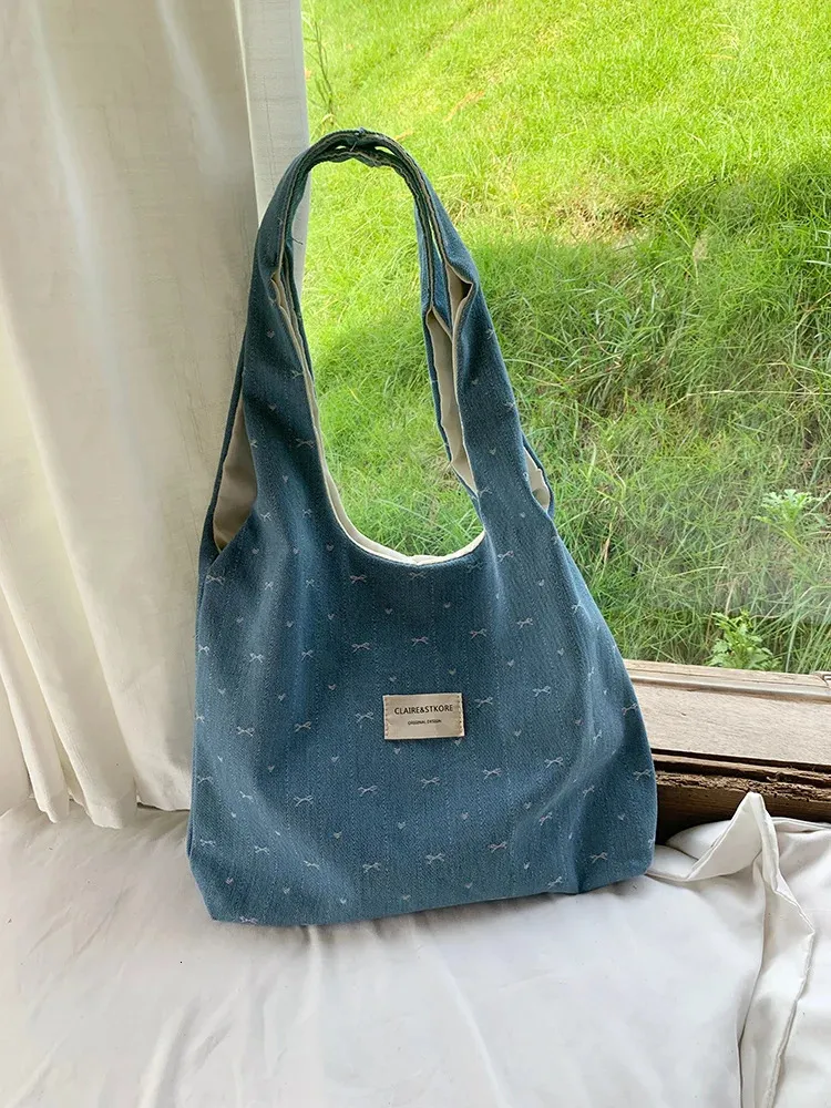 Ladies Shoulder Bags Mini PU Denim Tote Bags with Zipper Closure for ...