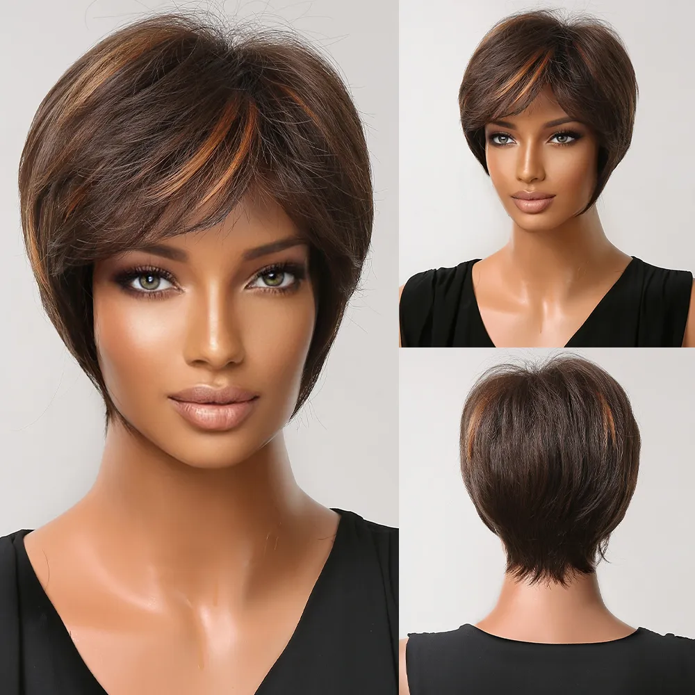 Natural Straight Brown Pixie Cut Outre Shorty Wig With Bangs For Afro ...