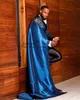Blue Jacquard Slim Fit Men's Tux Cape Wedding With Cape Set For Groom ...