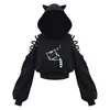 Y2k Gothic Women's Hoodie Cat Ear Crop Top Hooded Sweatshirt Hollow Out ...