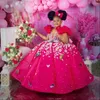 Girl's Luxury Beaded Flower Princess Pink Ball Gown Dress, Customized ...
