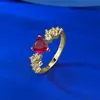 S925 Sterling Silver Heart-Shaped Ruby Ring with Zirconia and 18K Gold ...