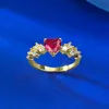 S925 Sterling Silver Heart-Shaped Ruby Ring with Zirconia and 18K Gold ...