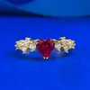S925 Sterling Silver Heart-Shaped Ruby Ring with Zirconia and 18K Gold ...