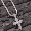 Mens Rope Chain Necklace with White Moissanite VVS Cross Pendant 14K ...