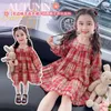 Girls' plaid dress with boat neck collar, acrylic broadcloth, full ...