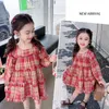 Girls' plaid dress with boat neck collar, acrylic broadcloth, full ...