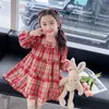 Girls' plaid dress with boat neck collar, acrylic broadcloth, full ...