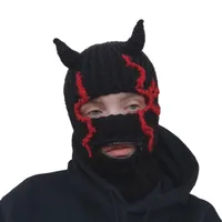 Colorful Knitted Devil Cat Beanie Crochet/Skull Hat With Crocheted ...