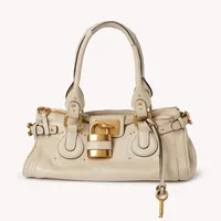 Luxury Grain Leather Designer Beis East West Tote With Retro Lock Head ...