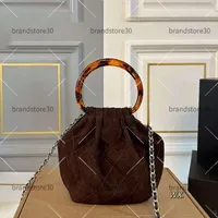 Designer Quilted Leather White Bucket Handbag With Round Brown Handle ...