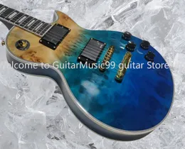 Headless Electric Guitar Solid Mahogany Body Tree Burl Top Matte Blue ...
