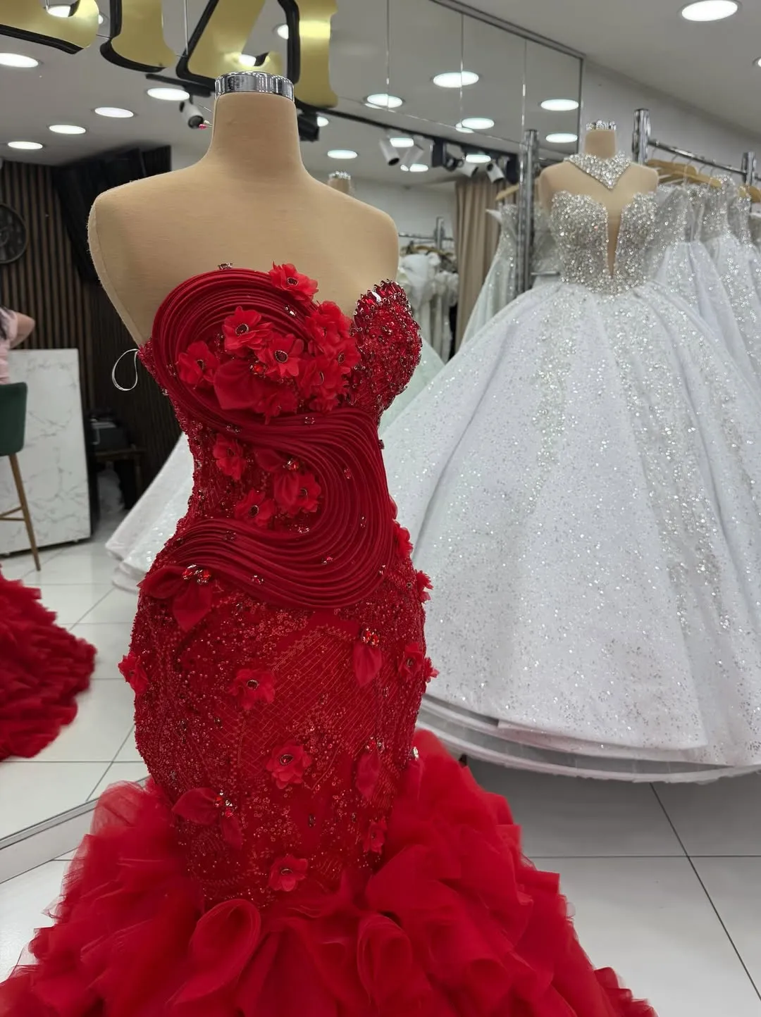 Red Mermaid Red Strapless Prom Dress With Flora... From Dreamcode, $307 ...
