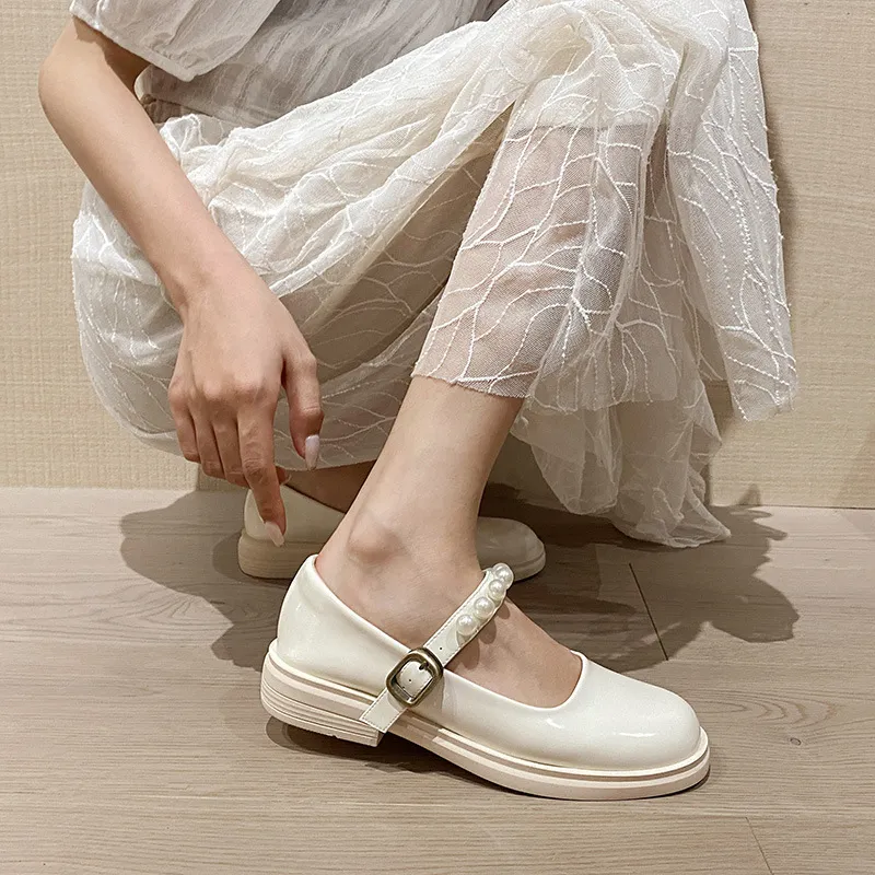 Bulk Lolita Cosplay JK Uniform Shoes Pearl Leather Strap Flats Loafers ...