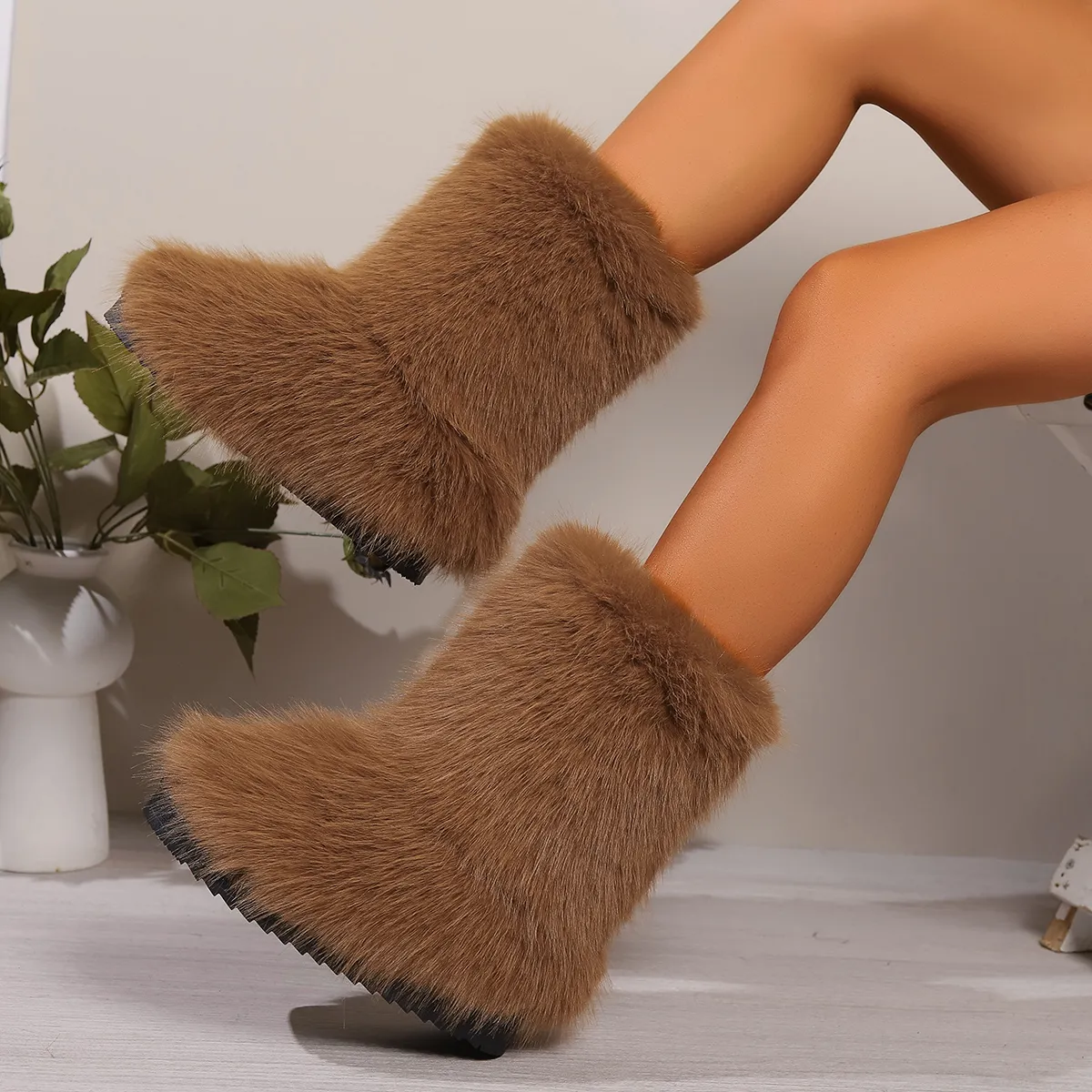 Fur Shoes Women: Cozy Faux Fur Ladies Slippers, Fluffy Plush Snow Boots With Bowtie Detail Warm ...
