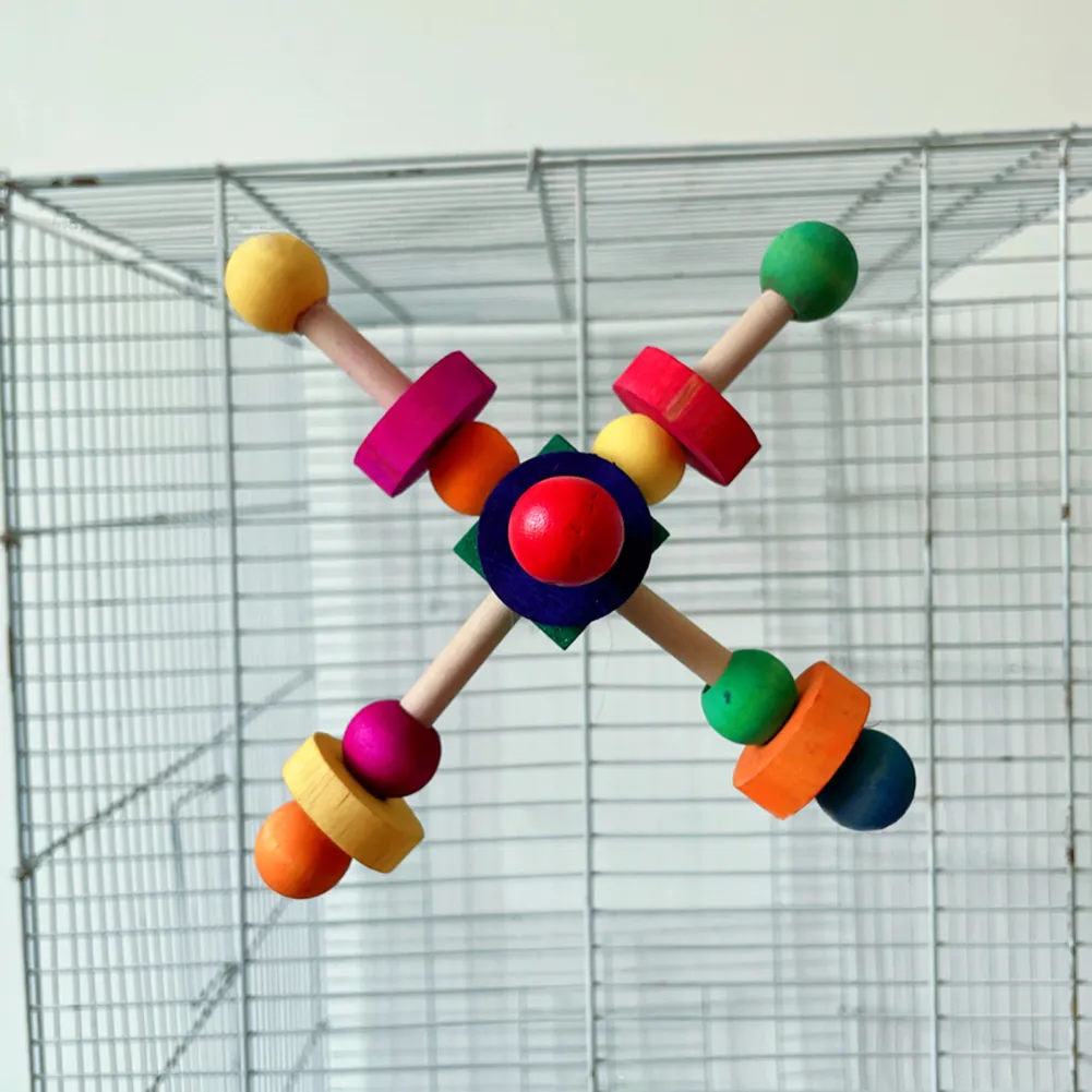 Premium Wooden Parrot Foraging Toy with Rotating Balls - Parakeet Cage ...