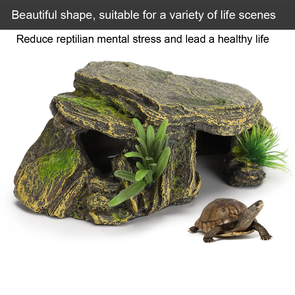 Turtle Reptile Habitat Hiding Caves Aquarium Fish Tank Amphibious Vivid ...
