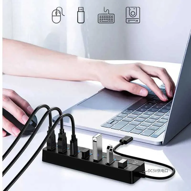 USB Hub 3.0 USB 2.0 Hub Multi USB Divider Hub With Power Adapter 4/7 ...