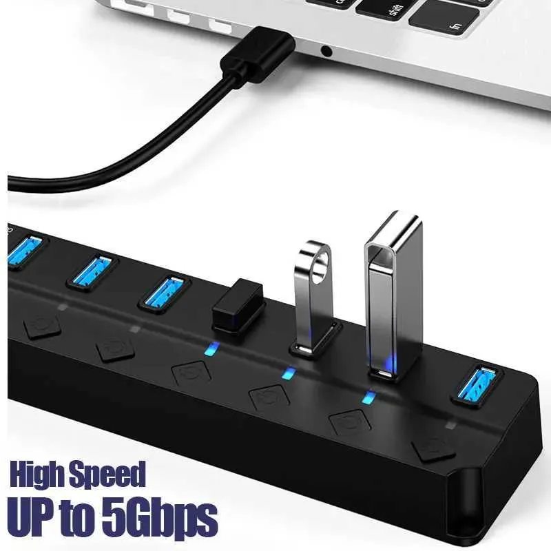 USB Hub 3.0 USB 2.0 Hub Multi USB Divider Hub With Power Adapter 4/7 ...