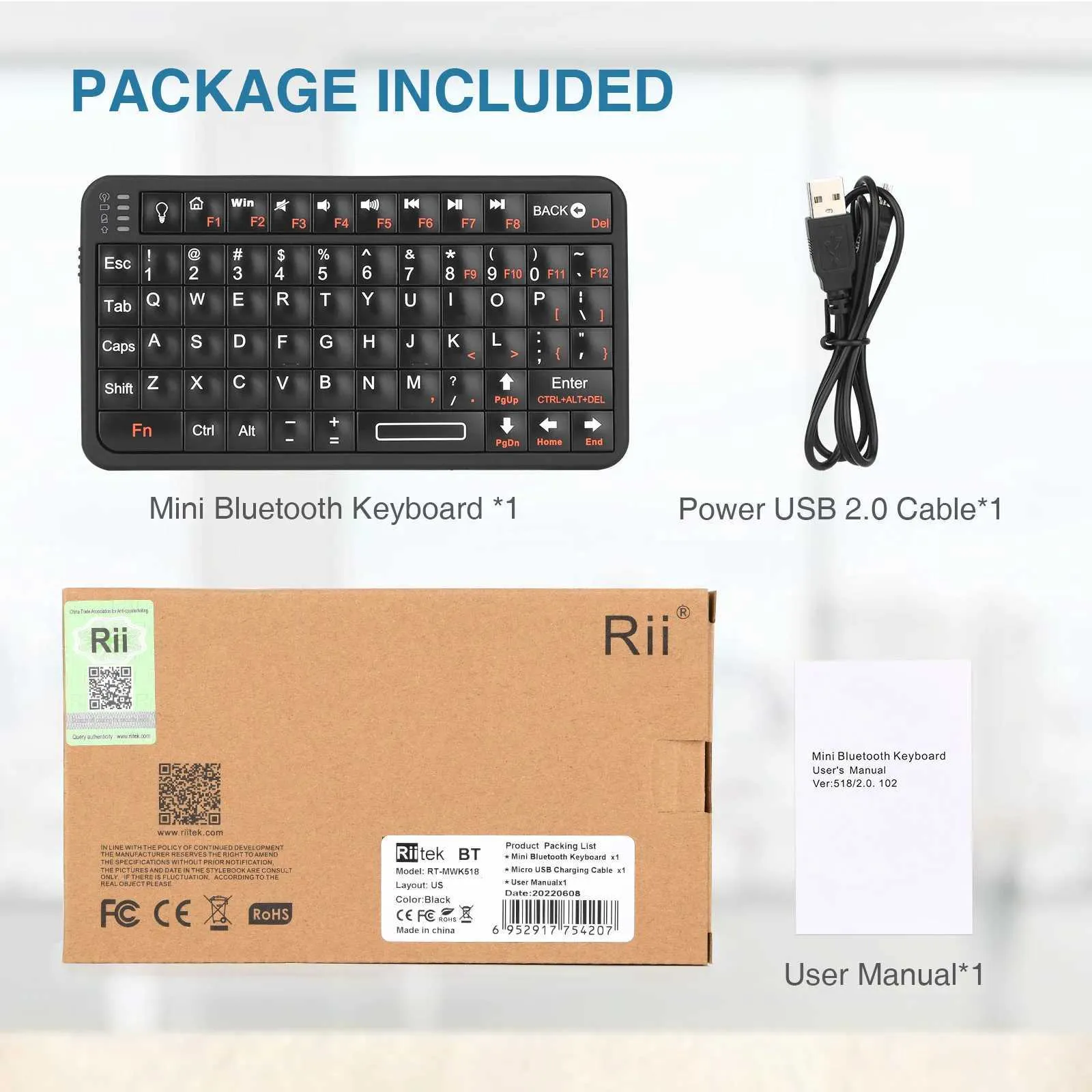 Wireless Bluetooth Mini Keyboard with Trackball, Backlit, 78 Keys ...