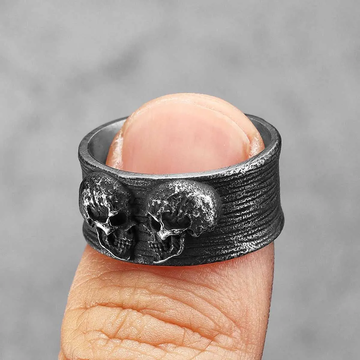 Skull Wedding Ring For Men Stainless Steel Double Headed Bone Gothic ...