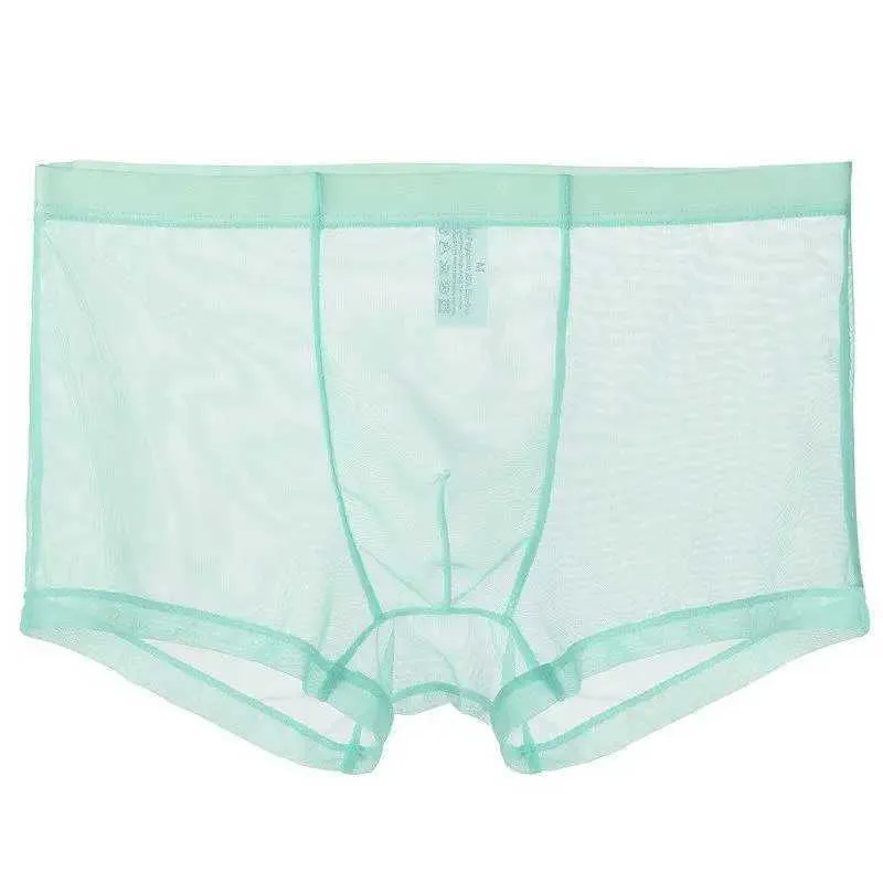 Mens Underwear Transparent Boxers Bulge Ice Silk See Through Underpants ...