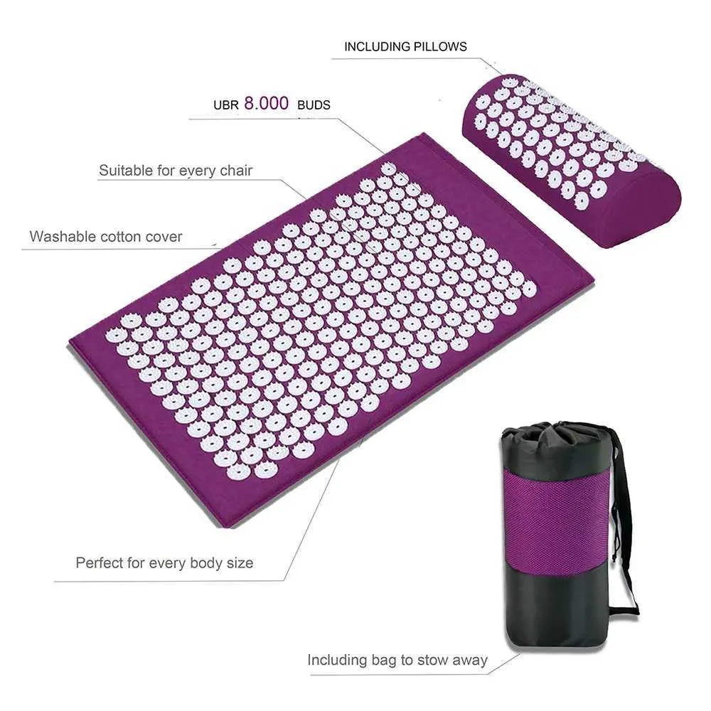Acupressure Mat & Pillow Set for Back Pain Relief, Stress Reduction ...