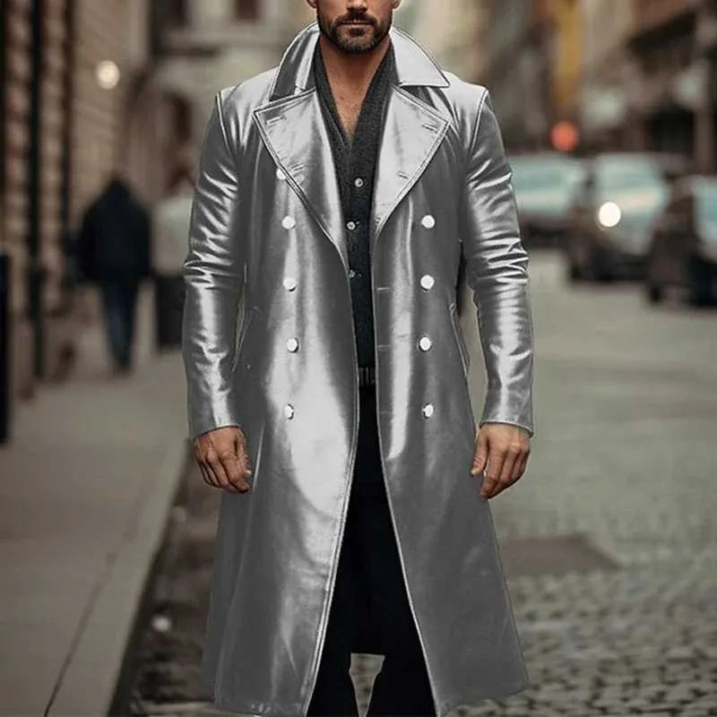 Trench Coat Leather Mens 2023 Autumn/Winter Fashion, Long Trench Coat Leather Mens 2023 Autumn/Winter Fashion, Long
