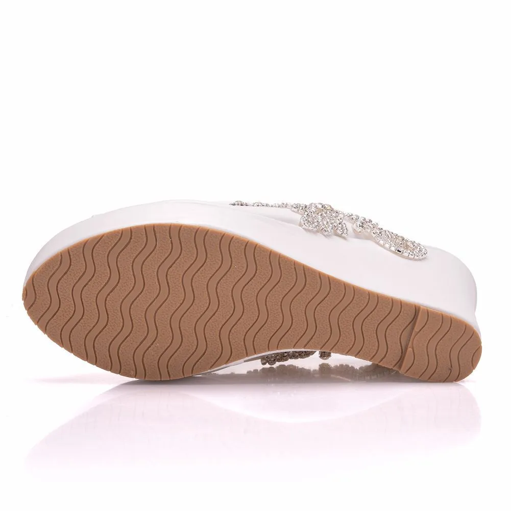 Rhinestone Platform Wedge Sandals: Peep Toe Slip-Ons, Stylish Women's ...