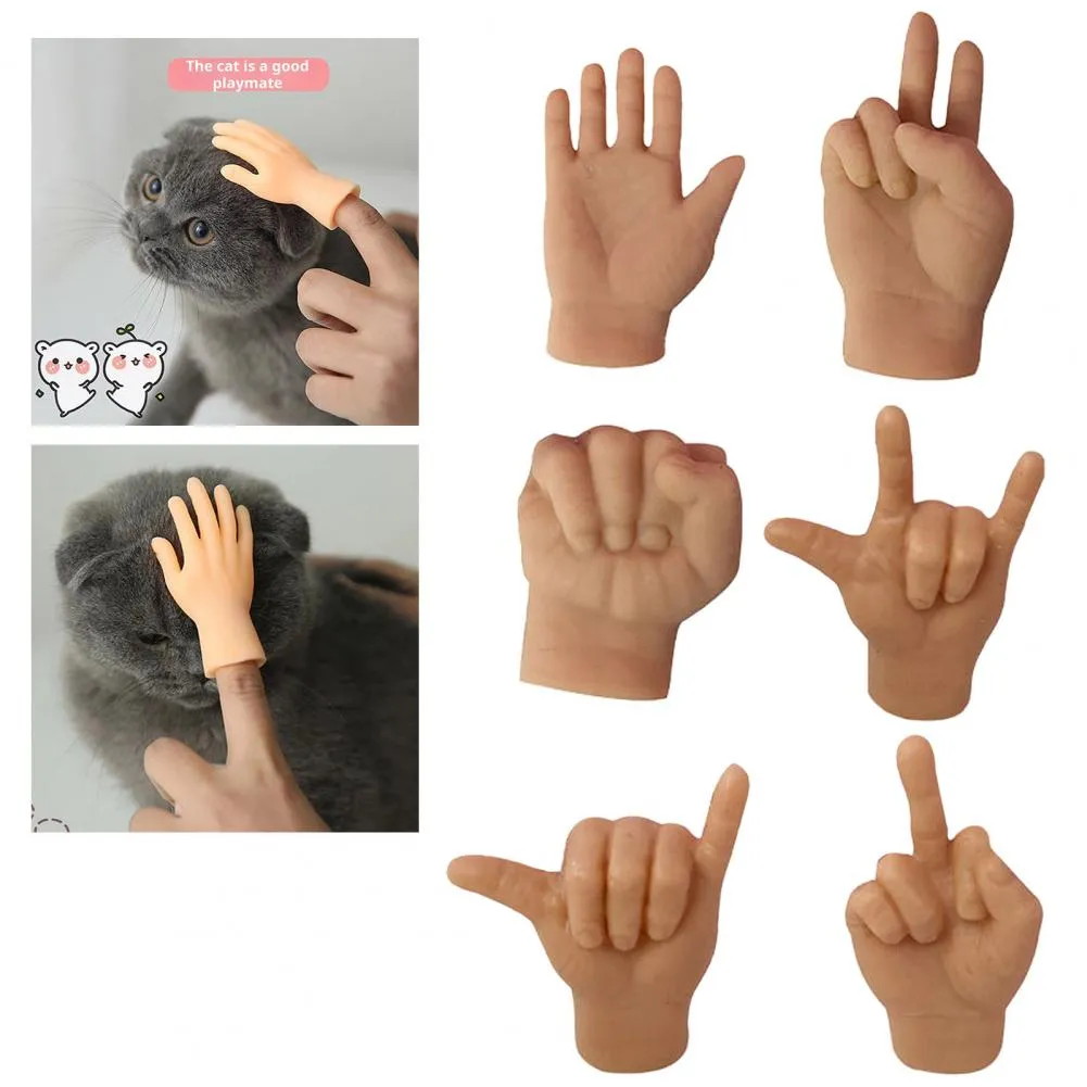 6 Pack Cat Toy Finger Puppets - Silicone Mini Human Hands, Interactive ...