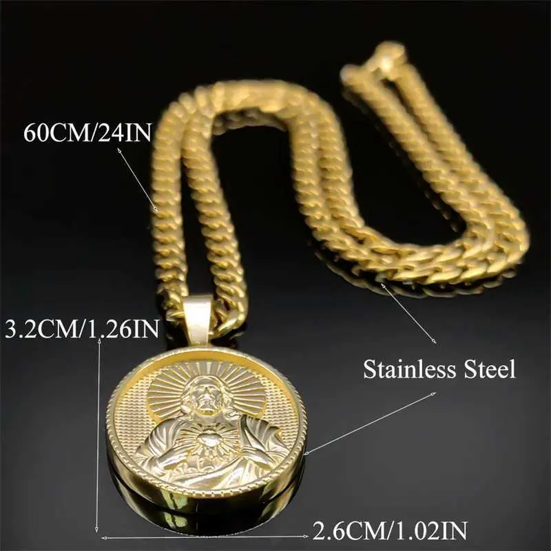 Stainless Steel Gold Plated Sacred Heart Of Jesus St Christopher Gold ...