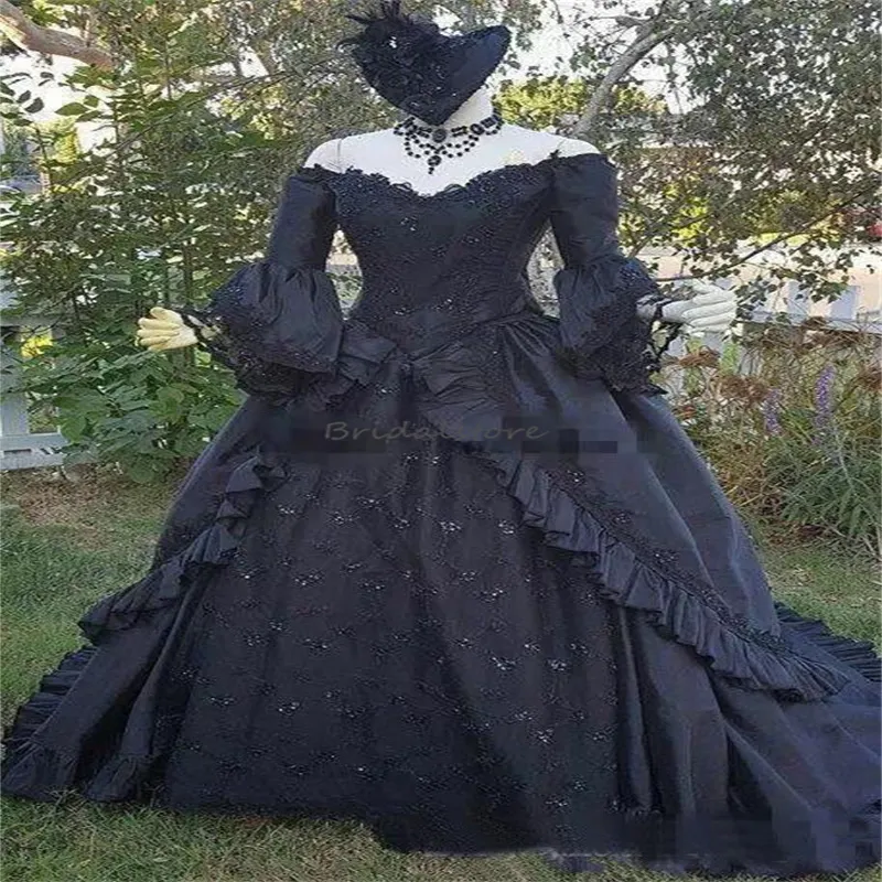 Vintage Gothic Off Shoulder Gothic Wedding Dresses With Lace Detailing ...