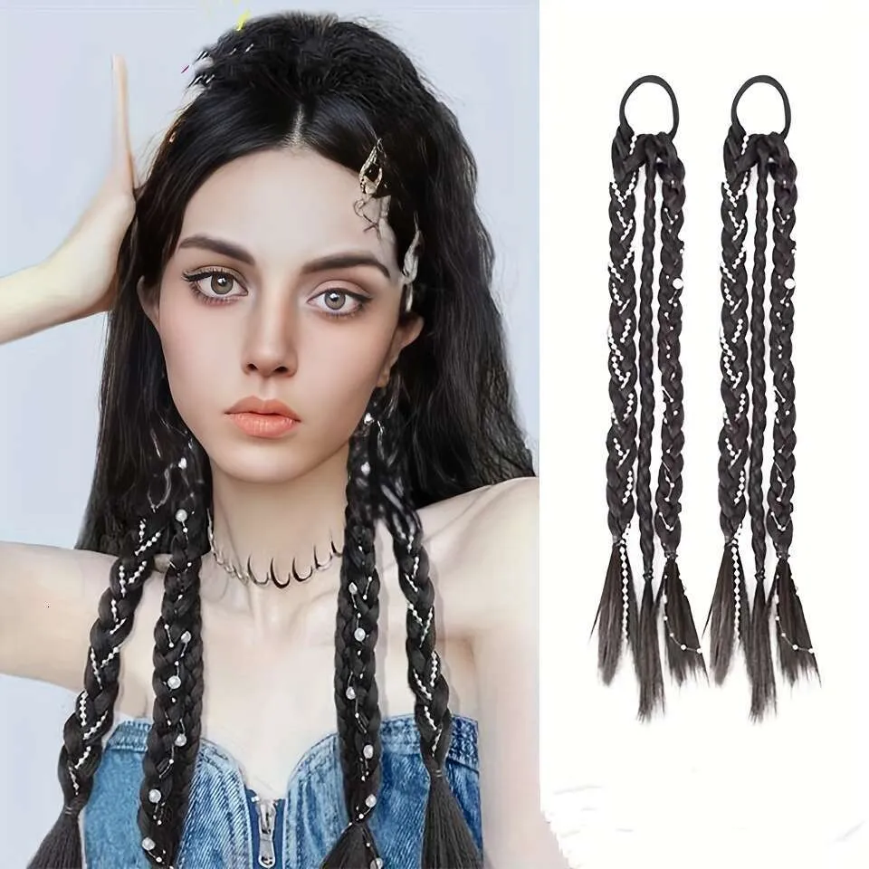 Faux Braided Braided Bangs Ponytail Set Single And Double Strands For ...