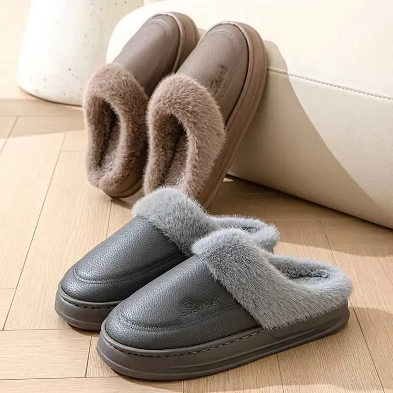 Warm Waterproof Slippers for Men Women Plush Indoor Home Shoes Non Slip Platform Slides Big Sizes 50 51