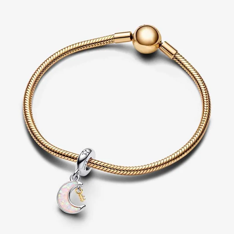 Two-Tone Key & Moon Dangle Charm Set - 925 Sterling Silver & Gold ...