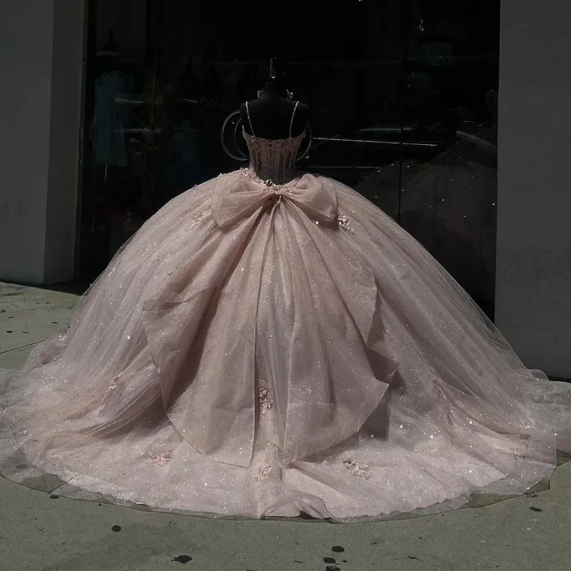 Light Pink Princess Pink Glitter Quinceanera Dresses With Applique ...