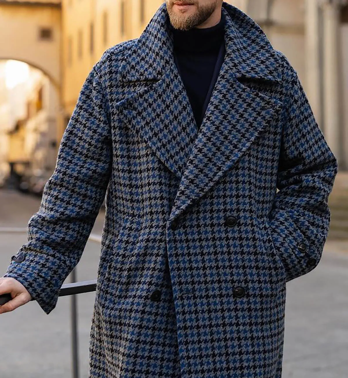 Custom-made Houndstooth Wool Blend Men's wool overcoat Custom-made Houndstooth Wool Blend Men's wool overcoat