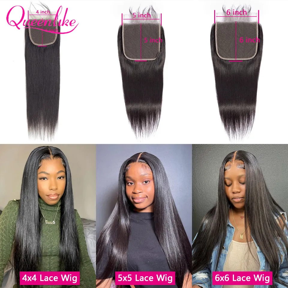 6X6 5X5 4X4 Lace 30 40 Inch Human Hair 13X4 Frontal Straight Brazilian Weave 3 Bundles With ...