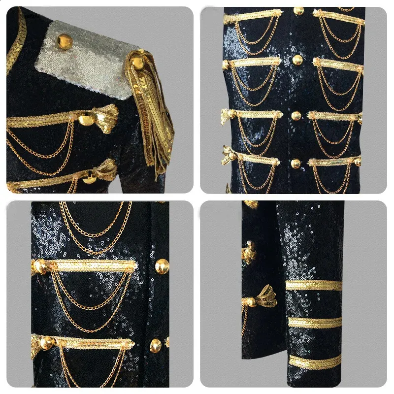 Sequin Embossed Jacket Mens Stage Party Suit Military Dress Evening ...