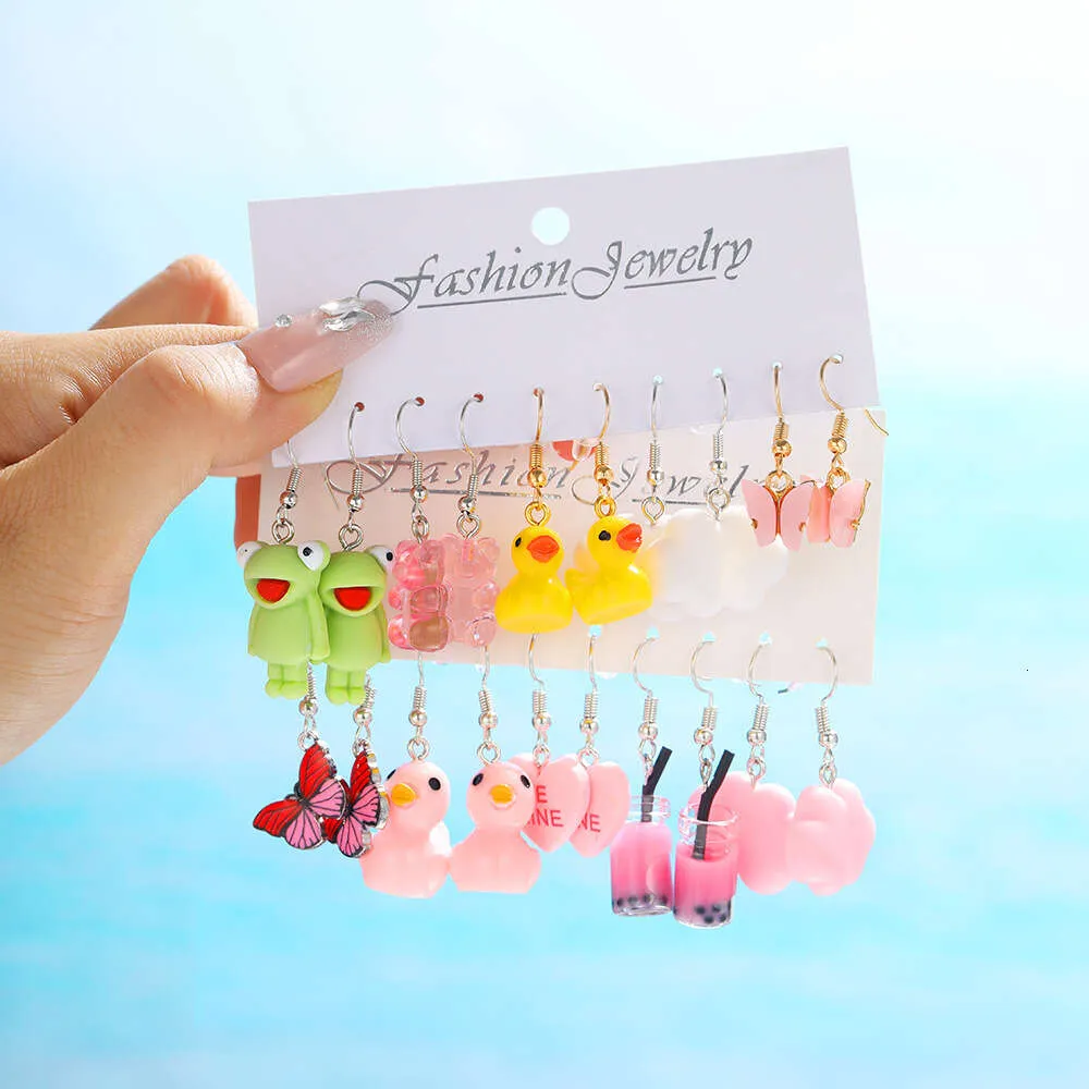 Cute Cartoon Earrings Set - Girls' Resin Drip Oil Earrings, Fun Animal ...