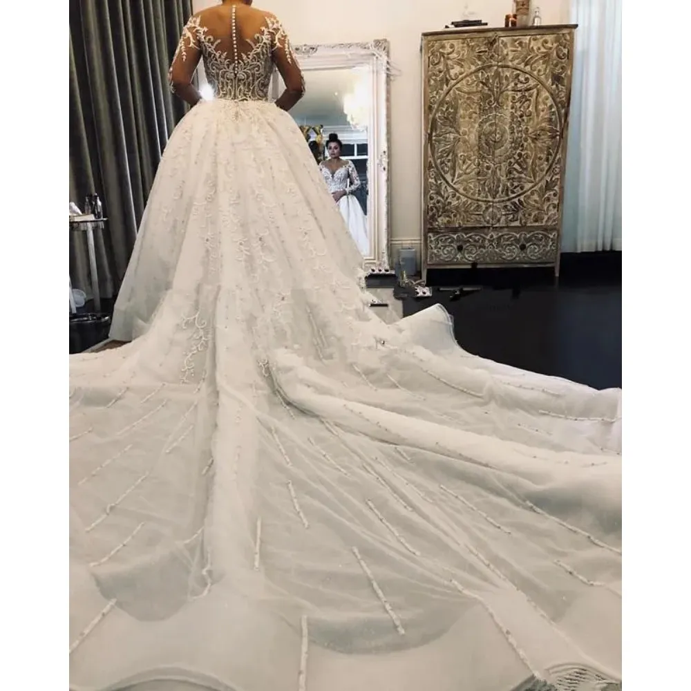 Exquise 2024 Robe De Mariée De Sirène Du Moyen Orient Avec Train Détachable À Manches Longues ...