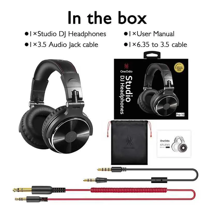 Professional Studio Headphones - Over-Ear Wired DJ Headset with Mic ...
